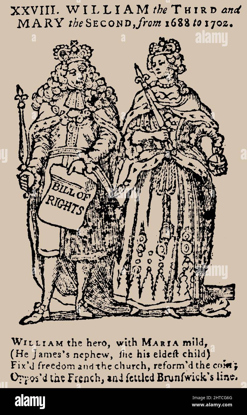King William III of England, holding the Bill of Rights in his hand ...