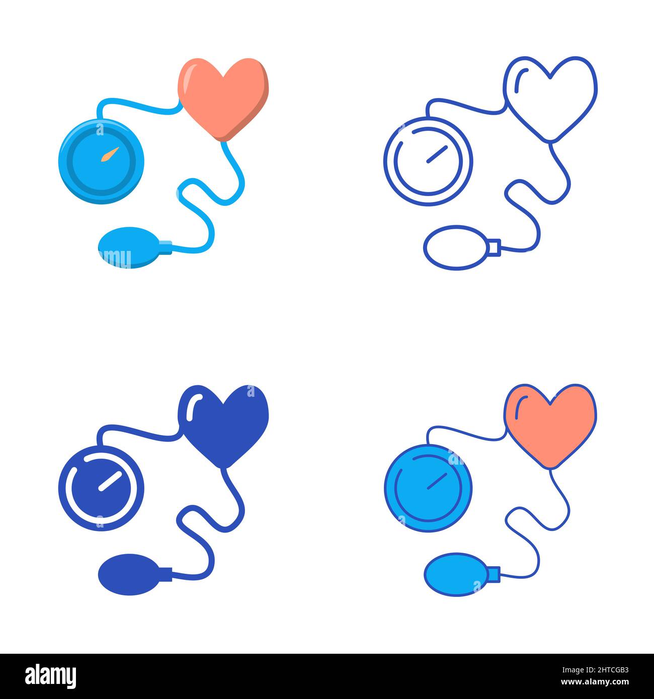 Hypertension icon set in flat and line style. High blood pressure ...