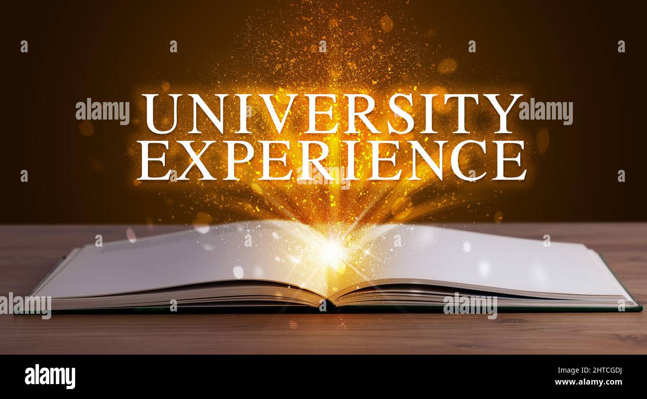 Educational inscription coming out from an open book Stock Photo - Alamy