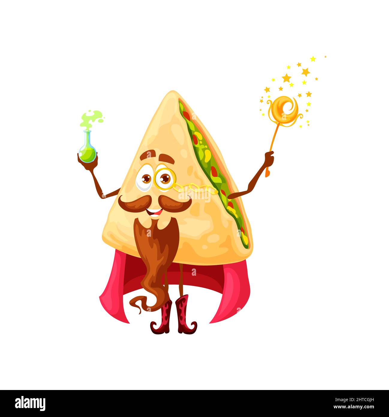 Cartoon mexican quesadilla wizard character with magic wand. Happy ...