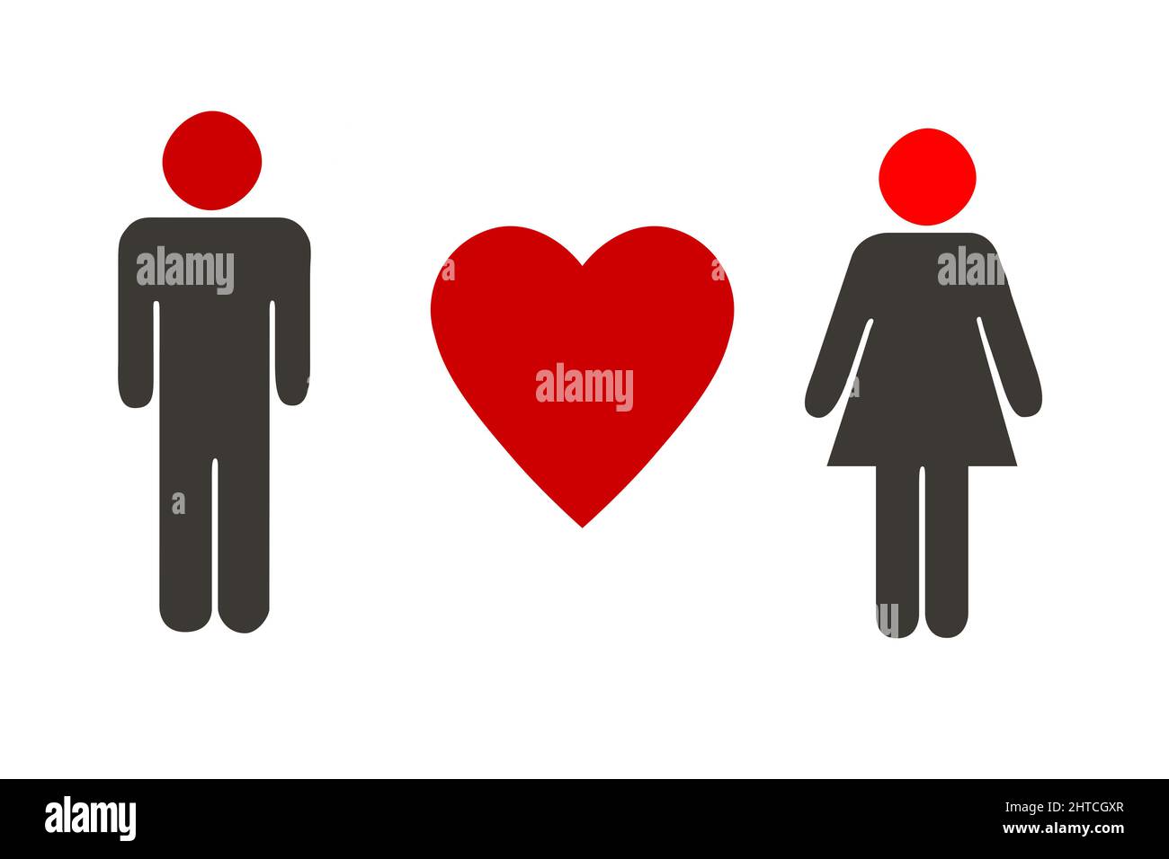 Simple illustration of a man and woman icons with a heart shape ...