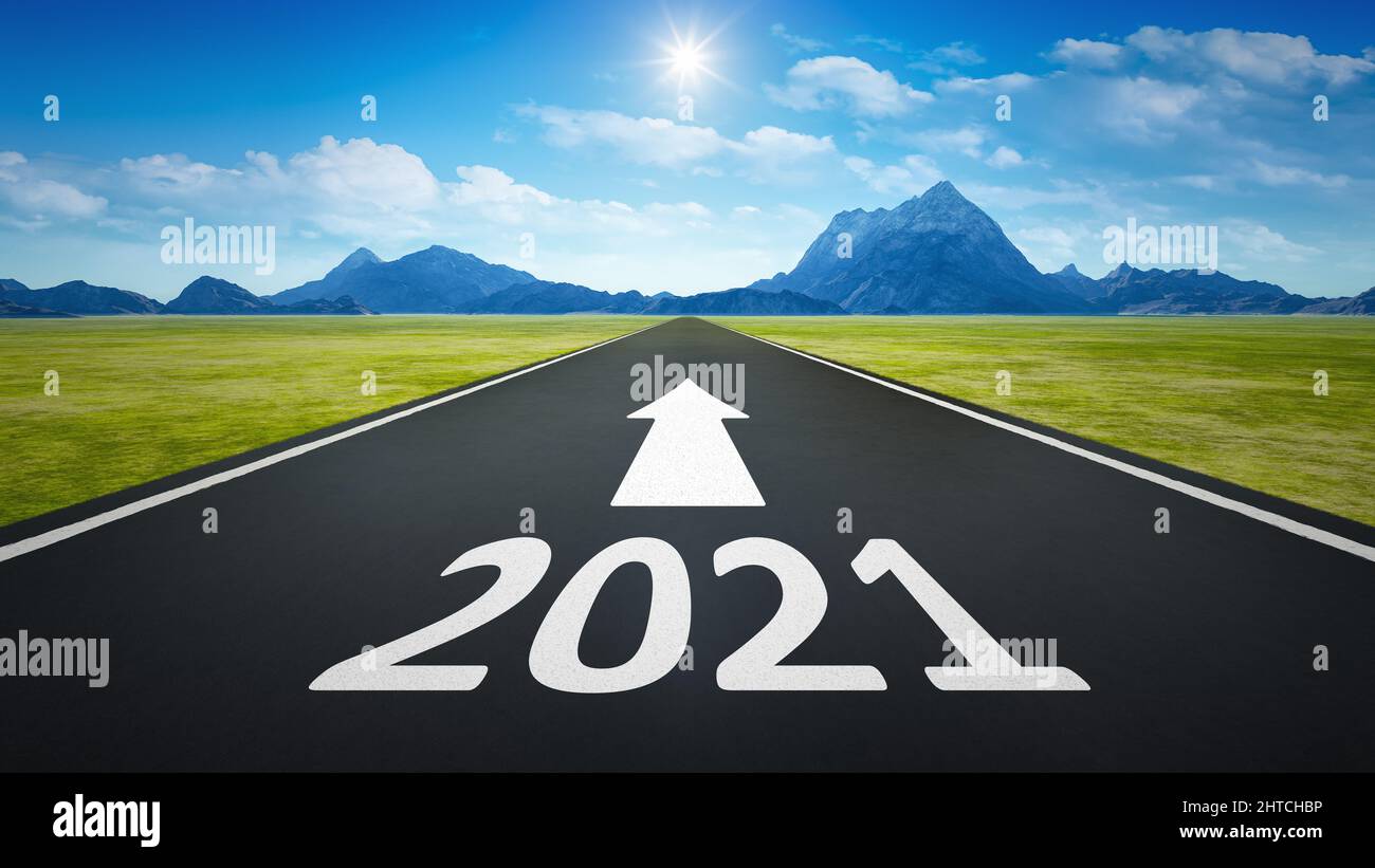 3D rendering of a road to the horizon with new year 2021 Stock Photo ...