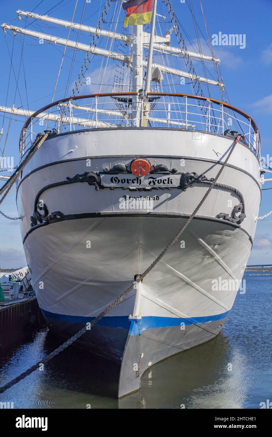 Sailing ship Gorch Fock in the port of Stralsund in Germany Stock Photo ...