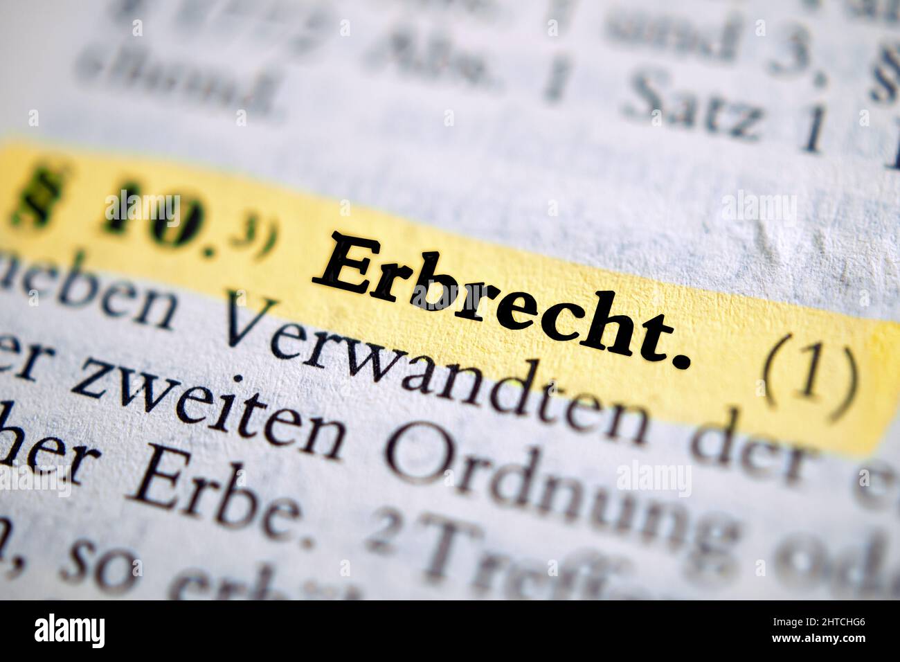 Closeup of the word "Erbrecht - inheritance" highlighted in the ...