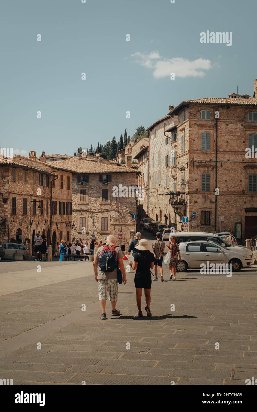 Vertical view from the Assisi Square with tourists in Italy Stock Photo ...