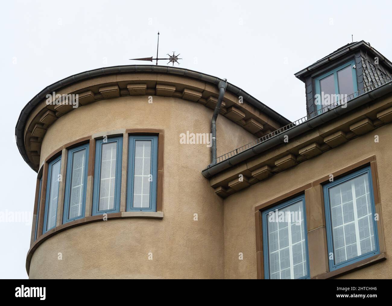 Closeup of a round building with cloudless sky background Stock Photo ...