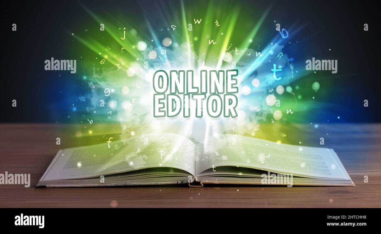 Educational inscription coming out from an open book Stock Photo - Alamy