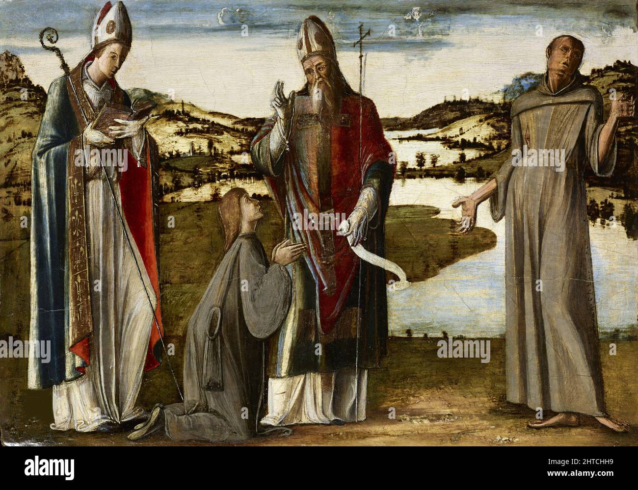 Holy Bishop (Andrew?) adorated by Saints Louis of Toulouse and Francis ...