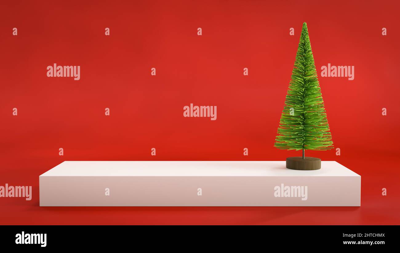 3D rendering of a Christmas display background with a toy fir tree ...