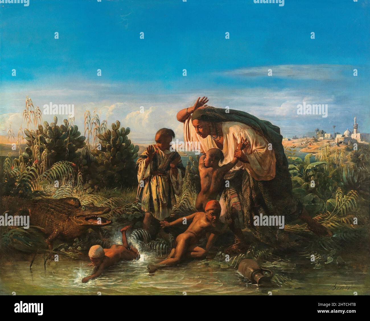 Scene on the Nile: a Family is Attacked by a Crocodile. Private ...