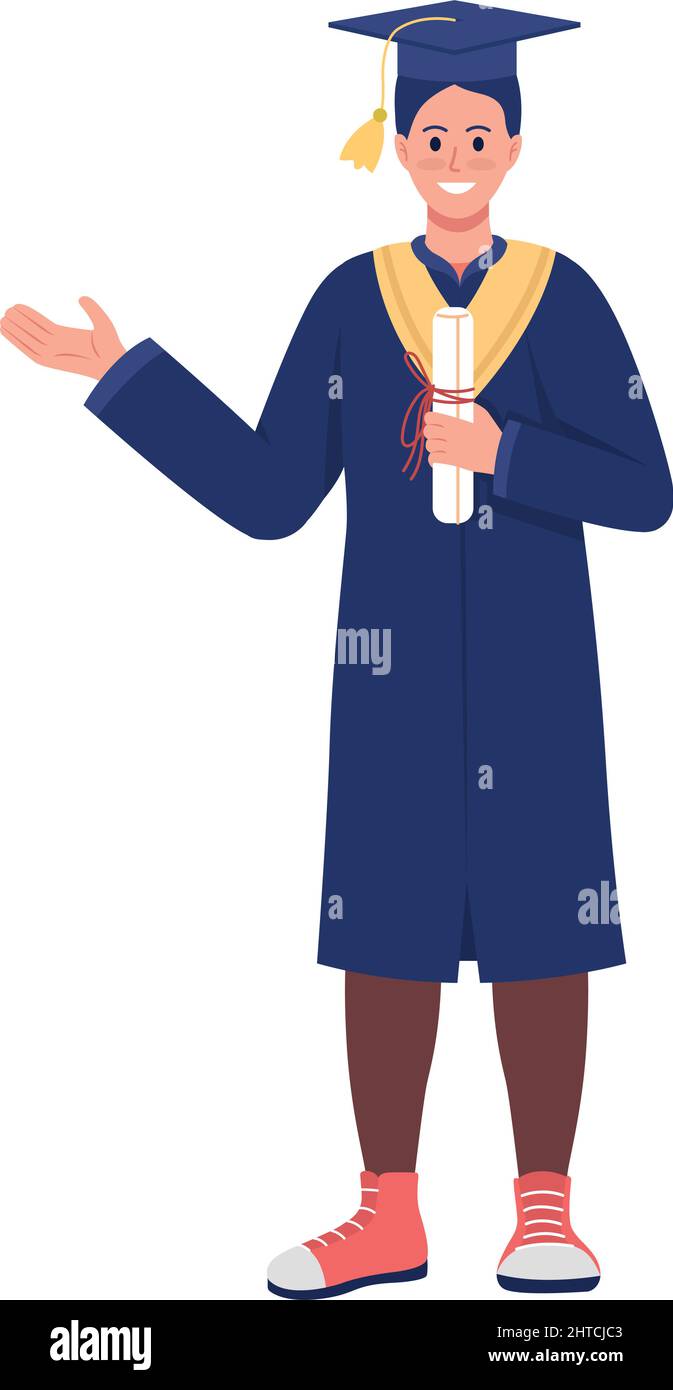 Happy university graduate semi flat color vector character Stock Vector ...