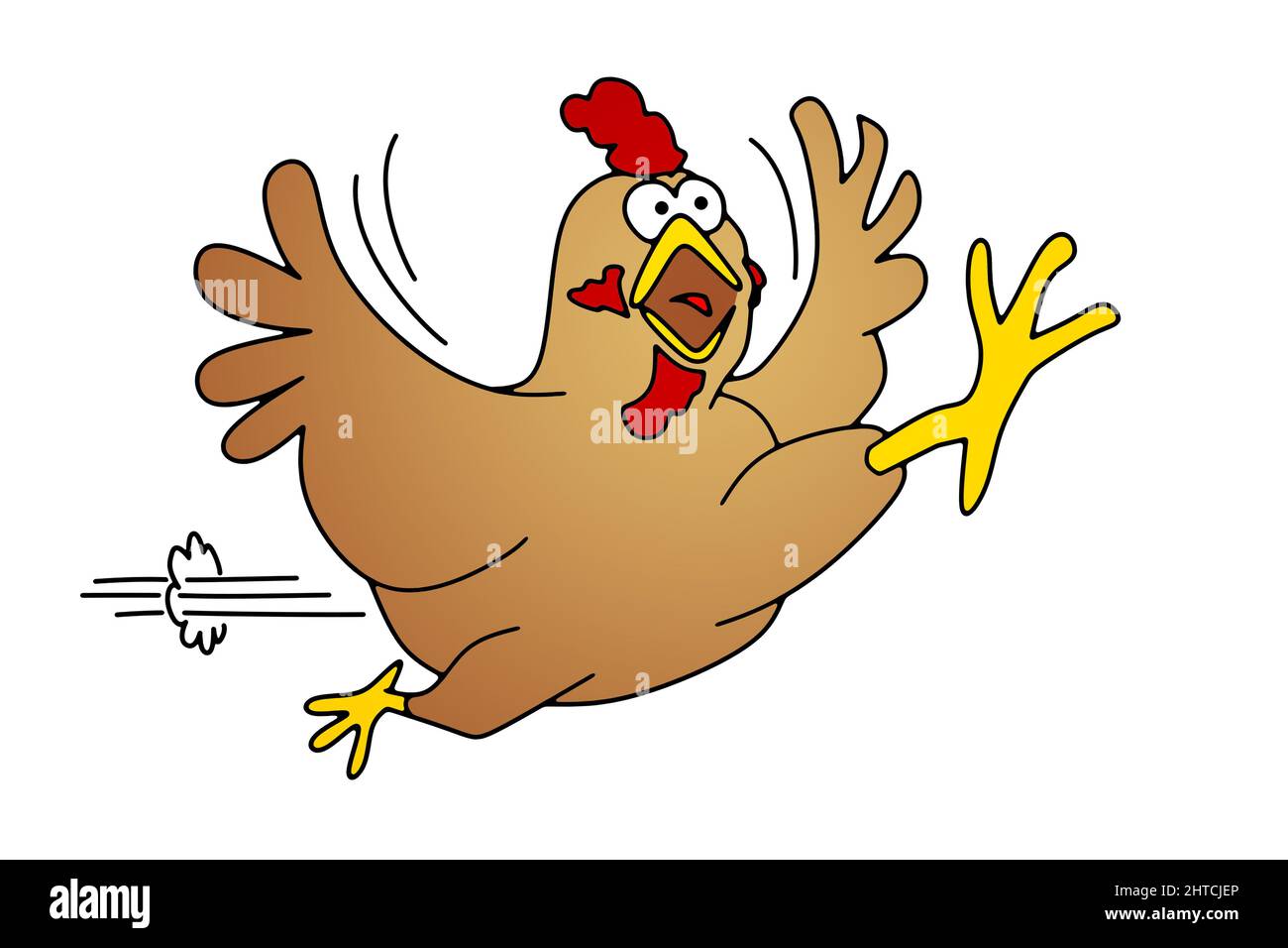 Comic art illustration of a running chicken isolated on white ...