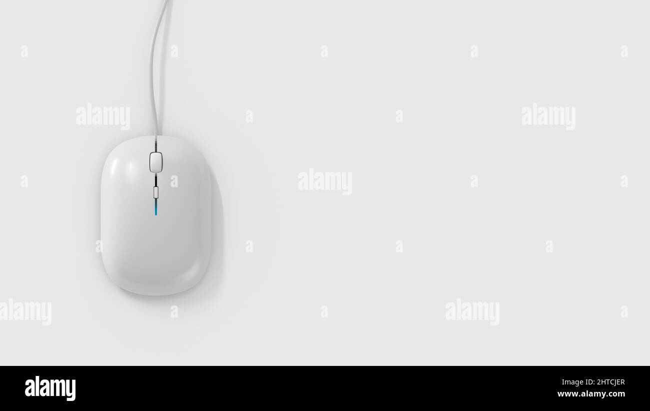 3D illustration of a typical white computer mouse on a white background ...