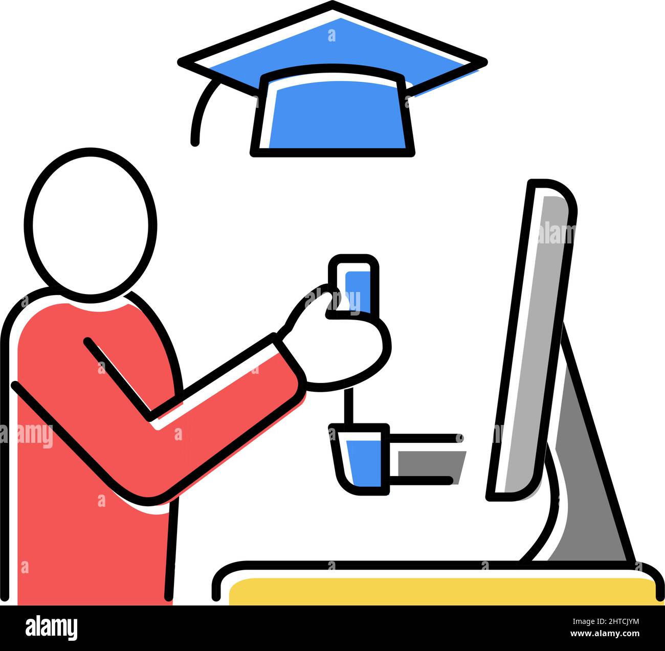 education flight simulator on computer color icon vector illustration ...