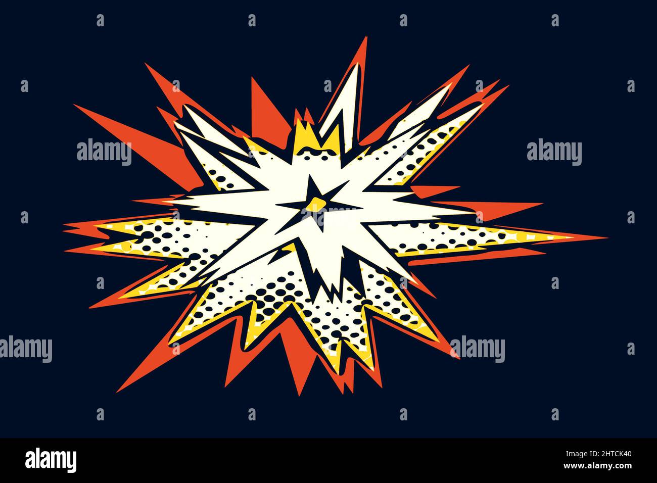 Illustration of a typical comic explosion sign on a black background ...