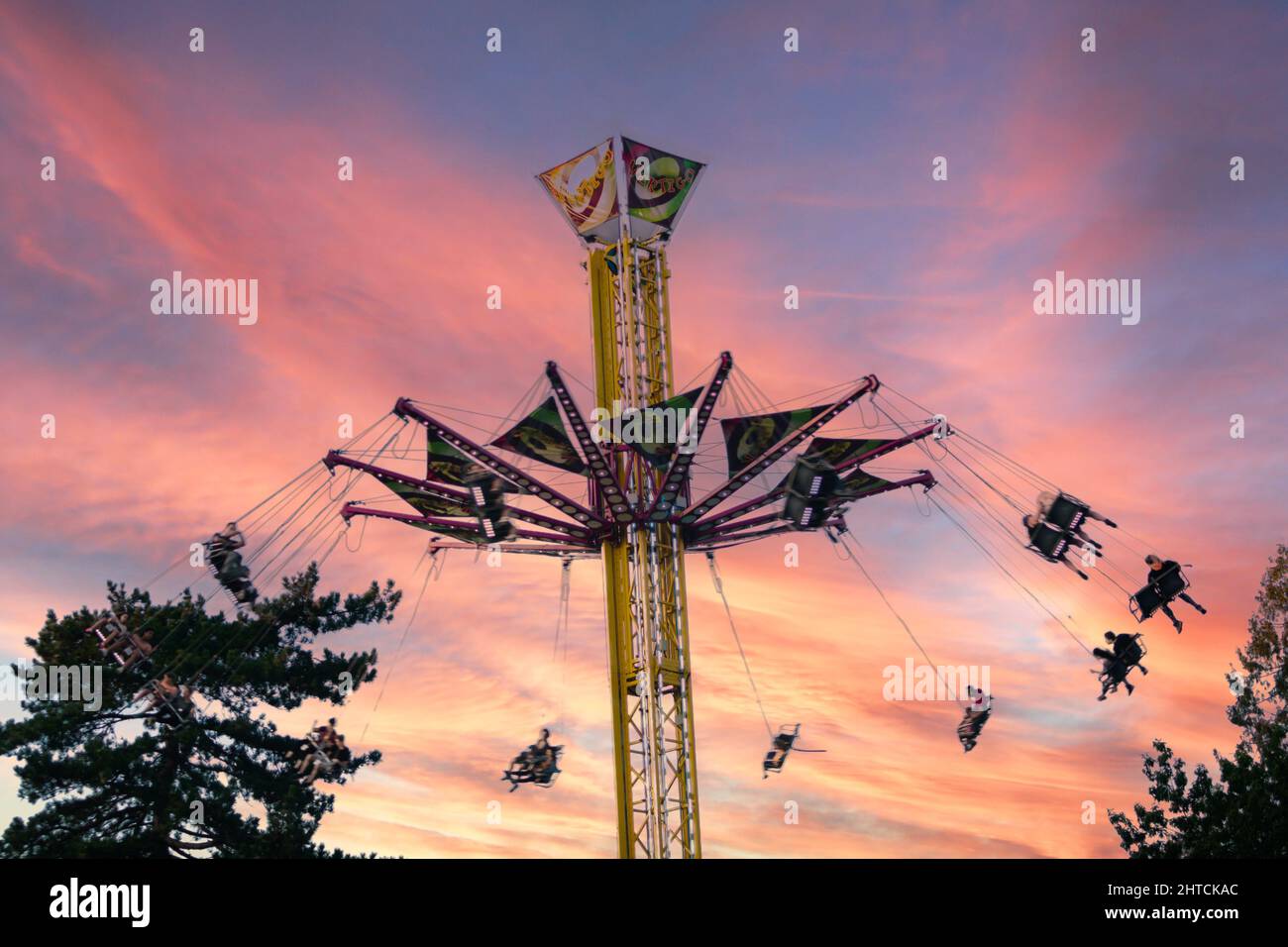 View of PNE Playland amusement park in the evening. Vancouver, British ...