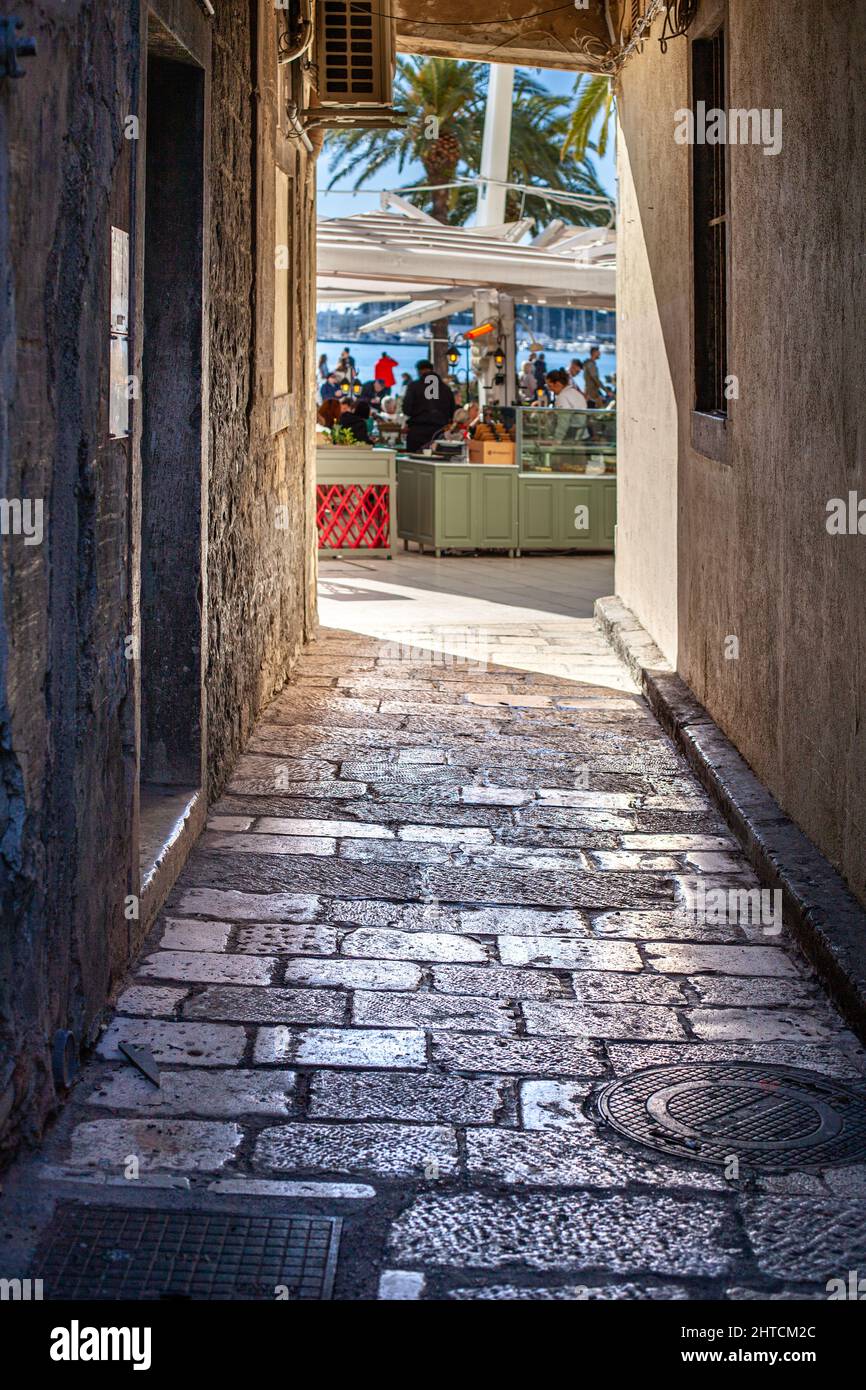 Shiny cobbled street in Split Croatia Stock Photo - Alamy