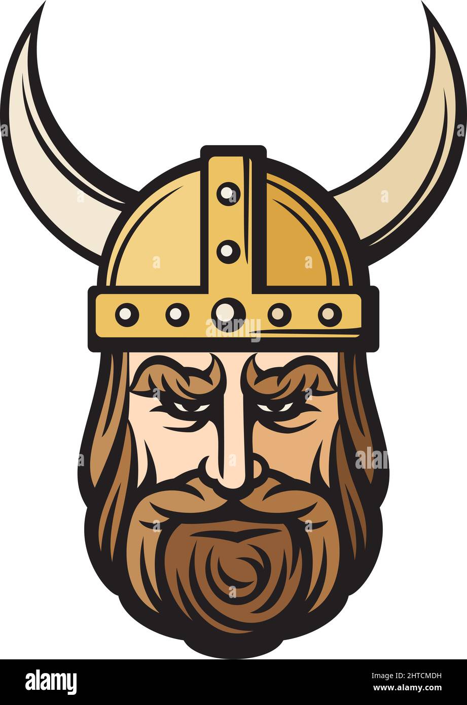 Viking head (mascot cartoon with horned helmet) vector illustration ...