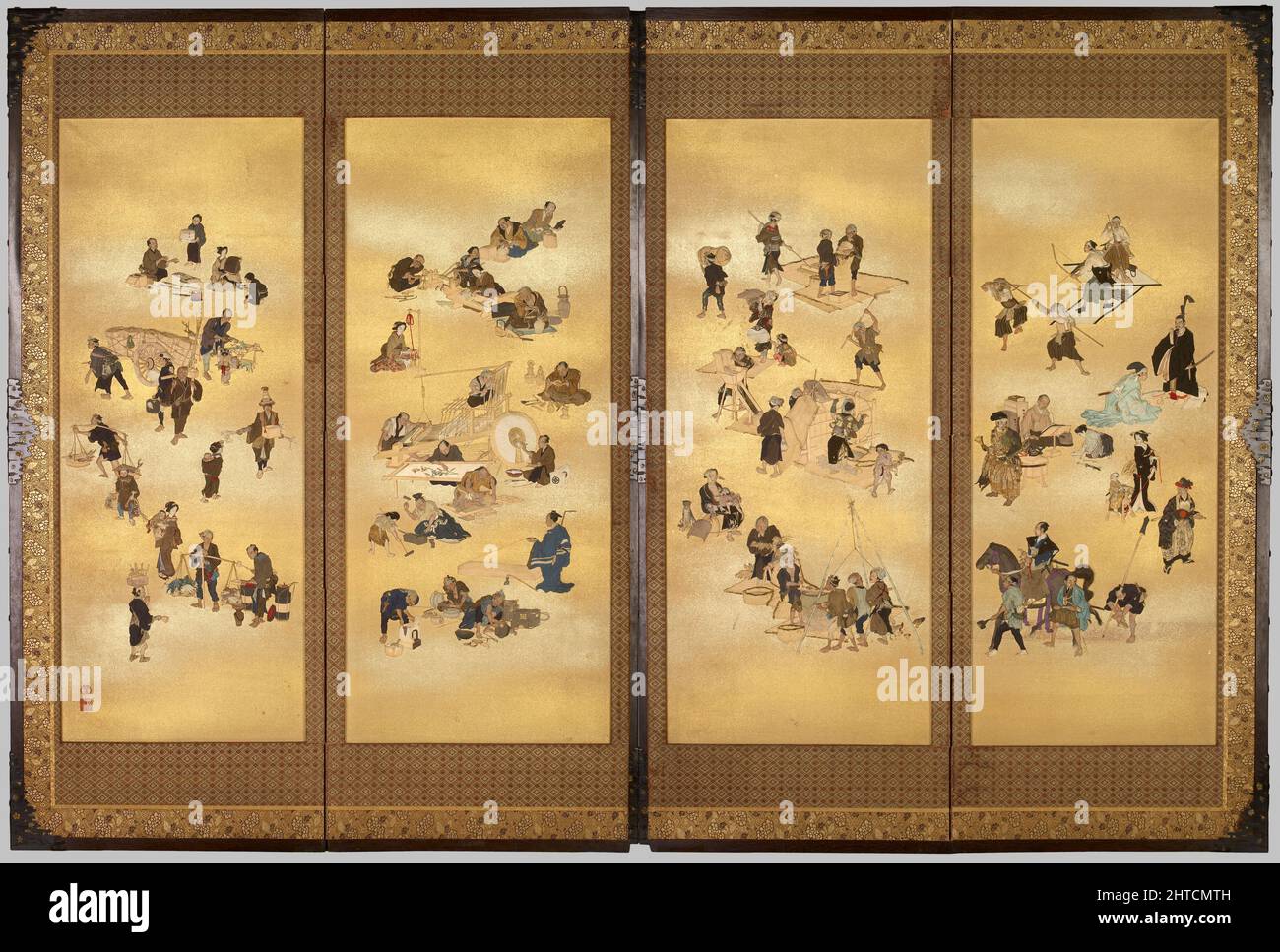 Screen depicting the four classes of Edo Japan, c. 1893 ; Meiji Period ...