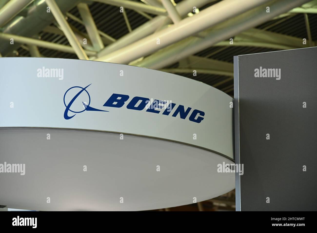 Boeing aviation and defence equipment company booth and logo at ...