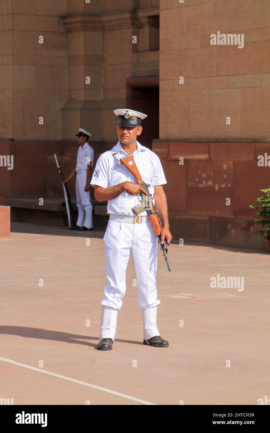 Indian Soldier Standing With Gun