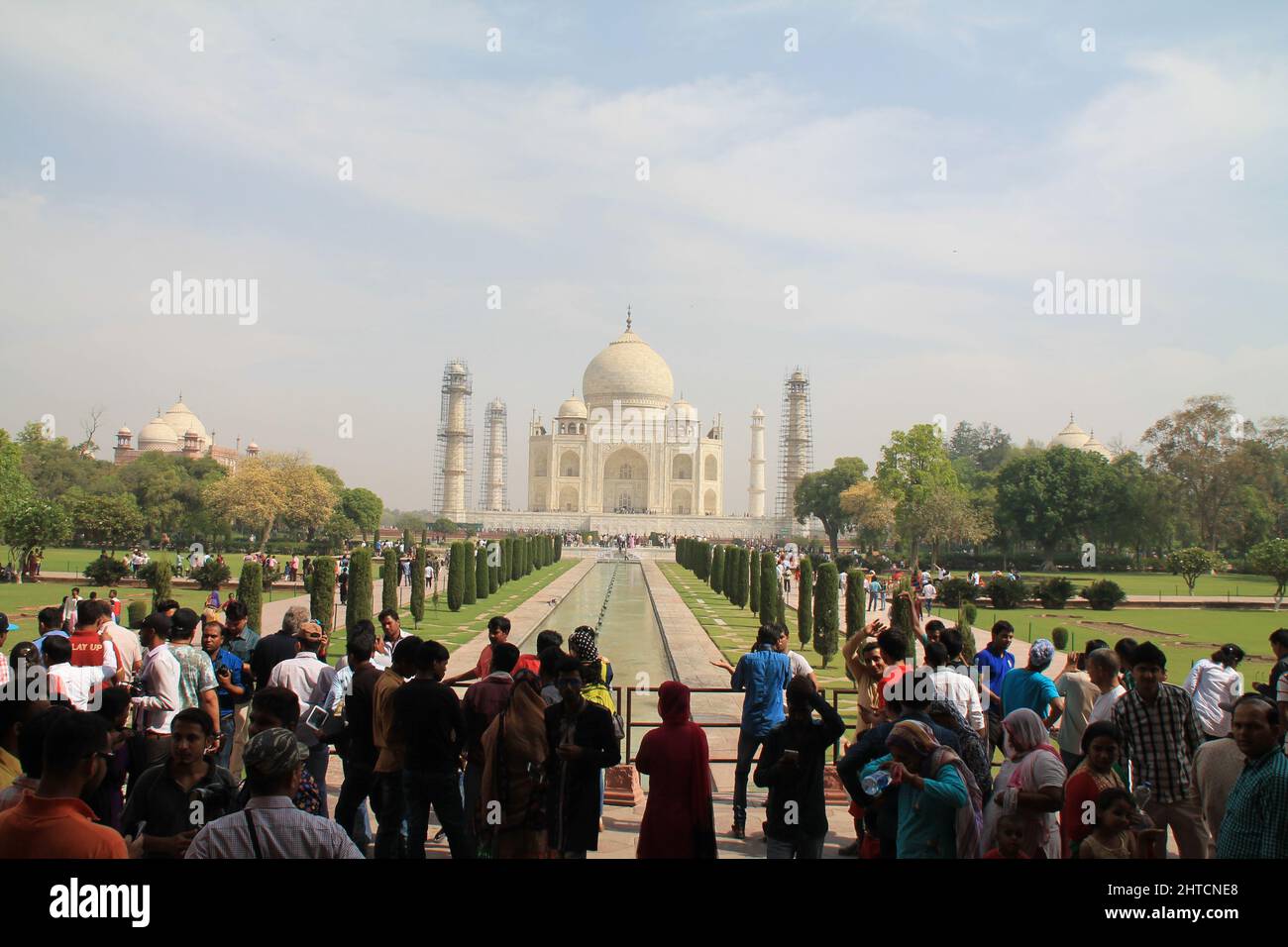 Bright morning at Agra, India with people gathering around to see the ...