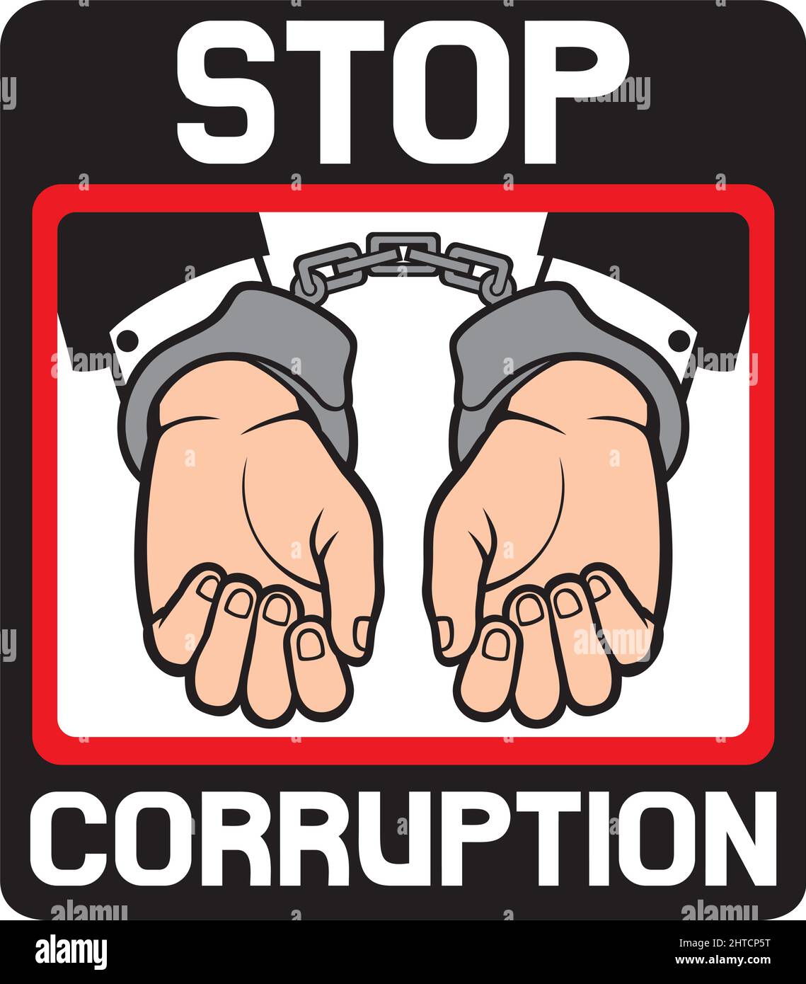 Hands in handcuffs - stop corruption sign vector illustration Stock ...