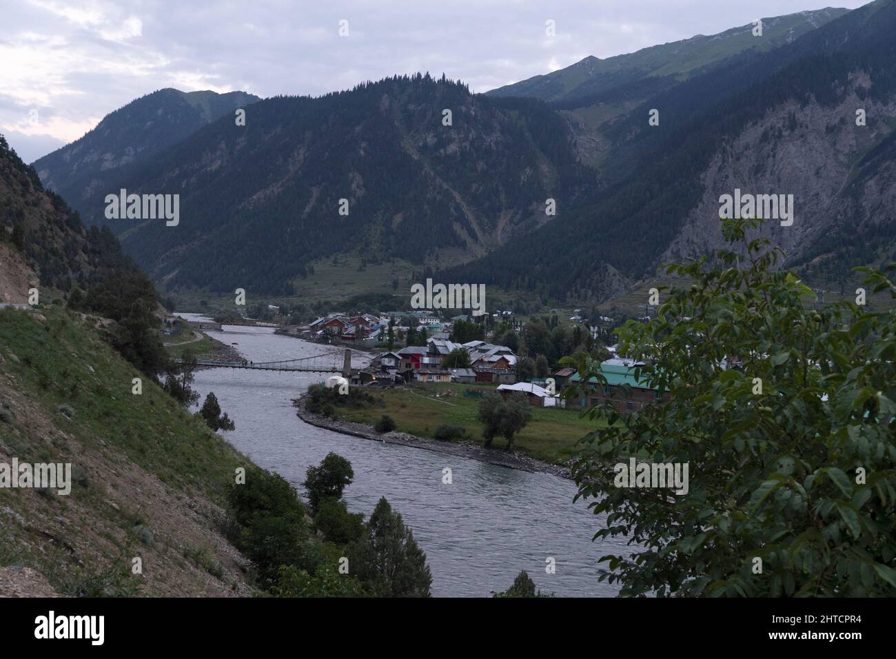 Davar valley with river and houses, Gurez, Kashmir, India Stock Photo ...