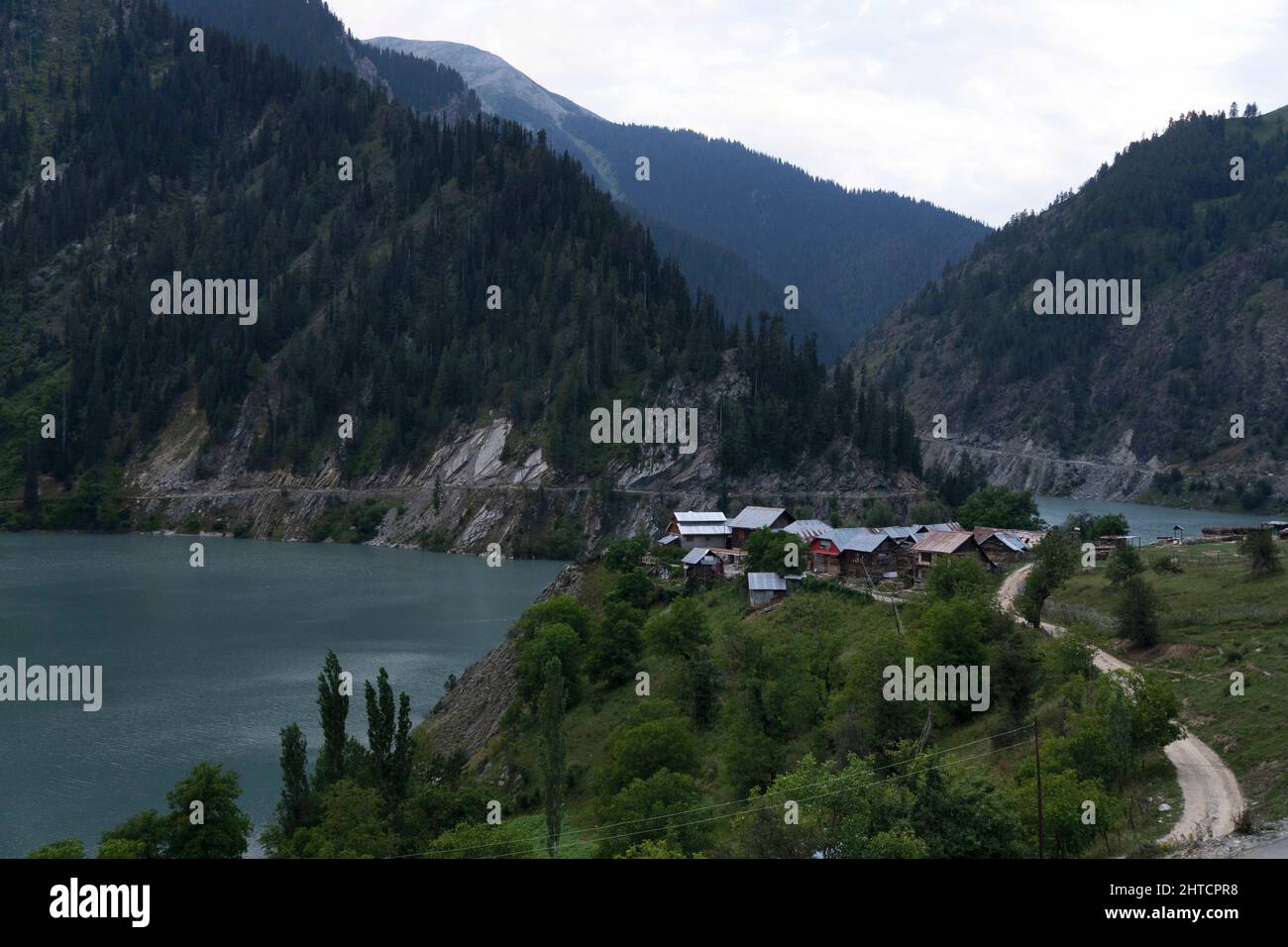 Davar valley with river and houses, Gurez, Kashmir, India Stock Photo ...