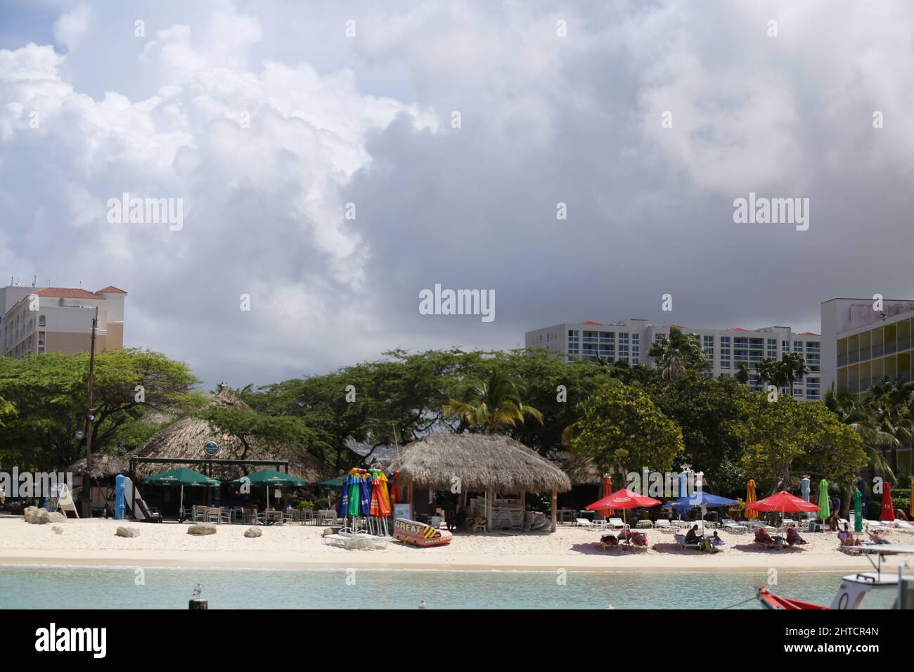 View of the Aruba dock on the beach Stock Photo - Alamy