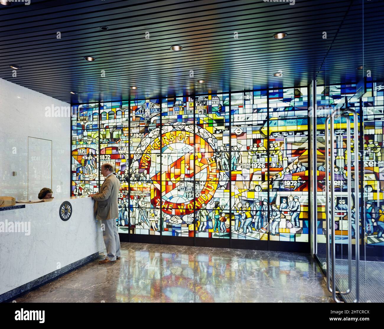 Unity House, Euston Road, Camden, London, 02/06/1983. A reception area ...