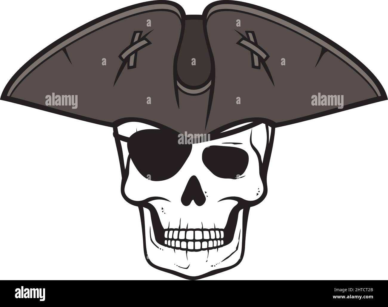 Pirate skull with triangle hat and eye patch vector illustration Stock ...