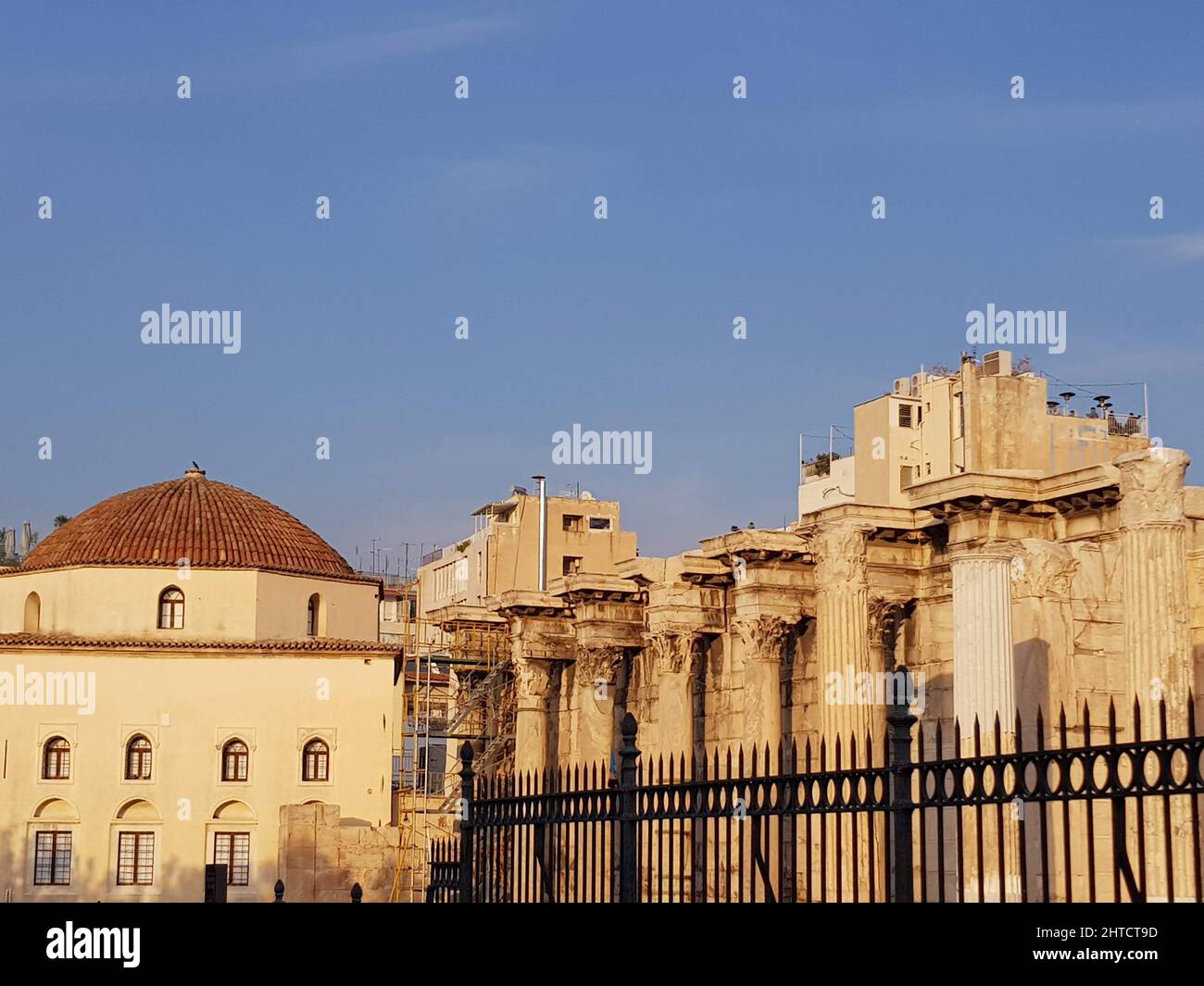 Facades of two greek buildings in Athens, Greece Stock Photo - Alamy