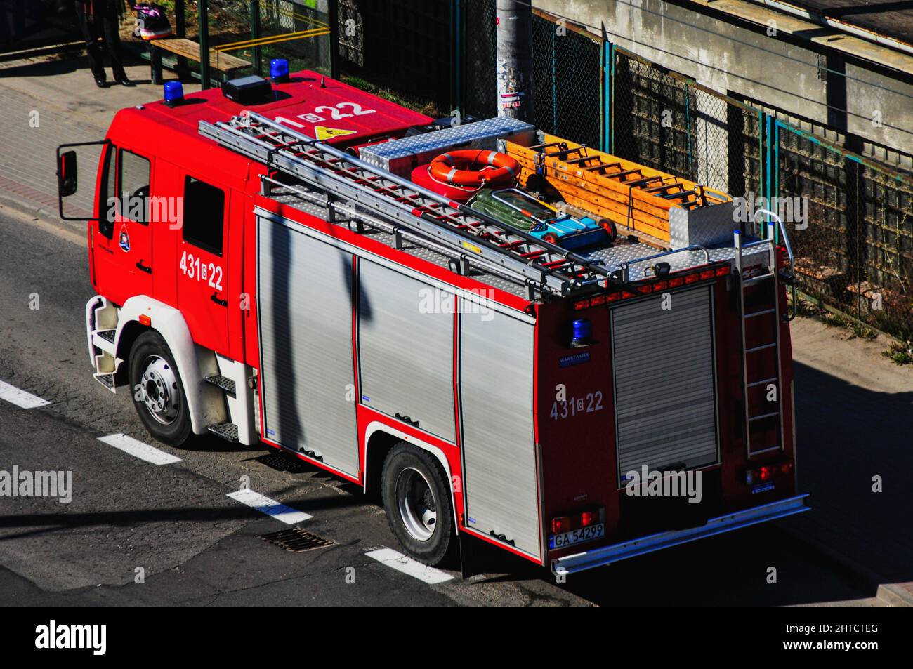 High angle shot of a fire truck on an accident place Stock Photo - Alamy