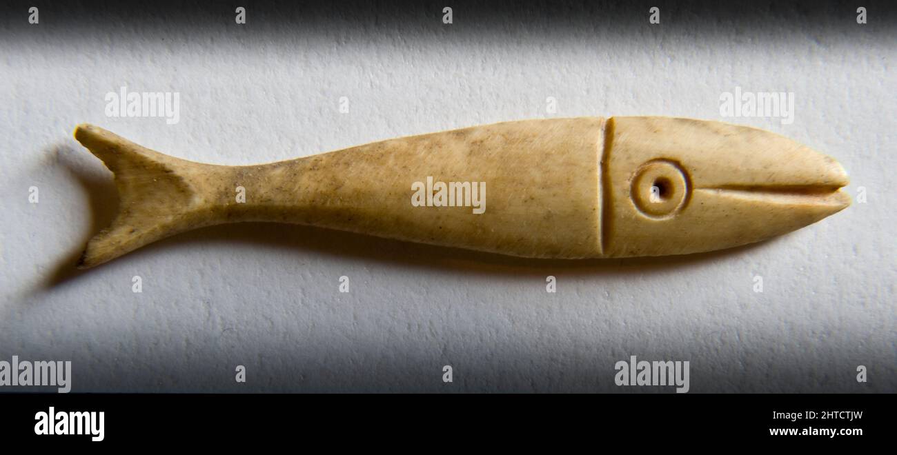 Detail of a fish-shaped bone gaming piece from Portchester Castle ...