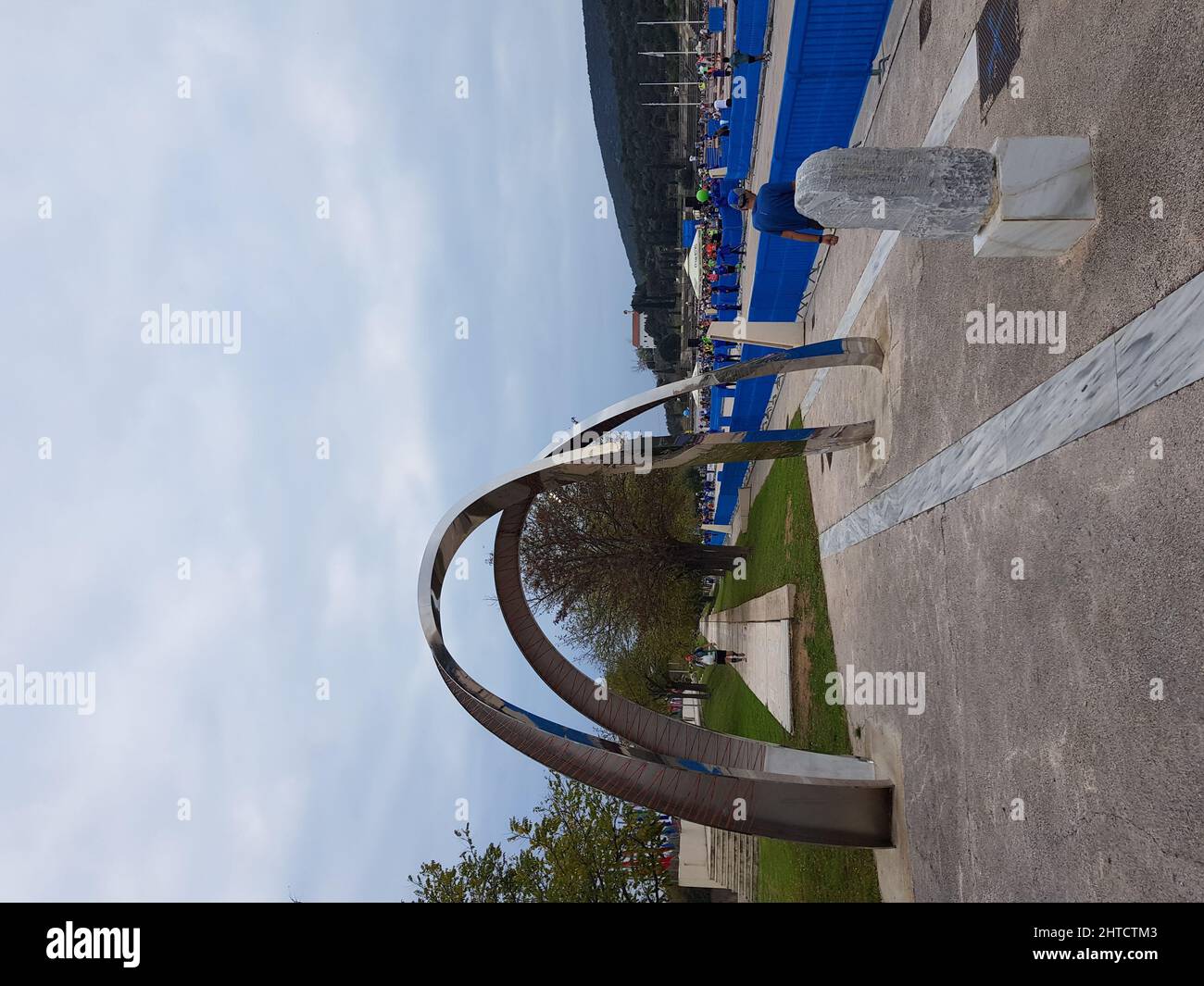 Vertical shot of the Marathon stadium on a cloudy day in Greece Stock ...