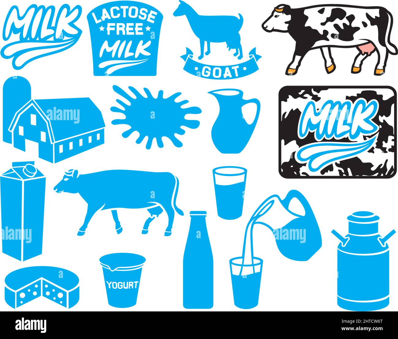 Milk icons collection (lactose free label, goat, container for yogurt ...