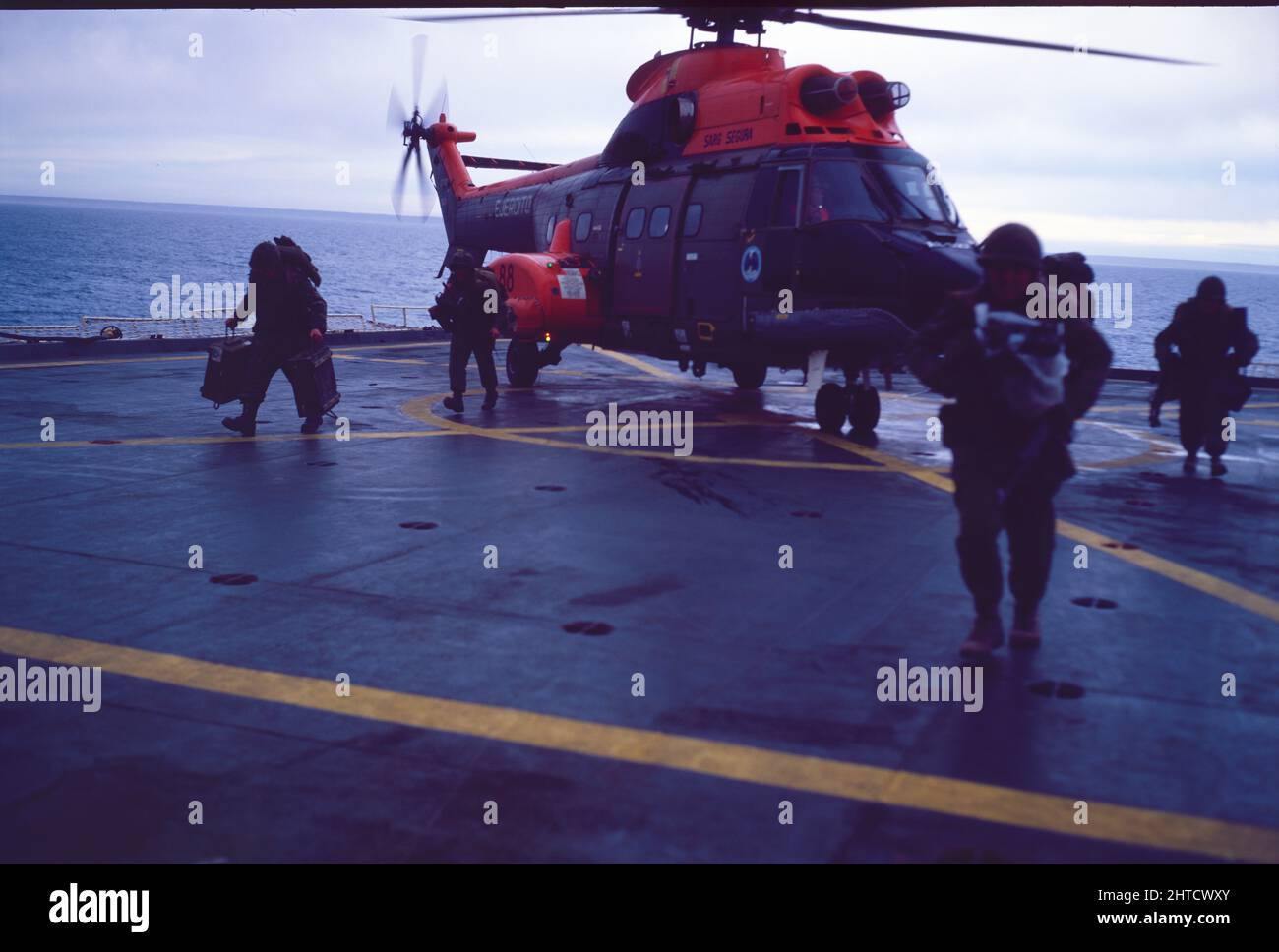 Helicopter on an aircraft carrier, Falklands War, 1982 Stock Photo - Alamy