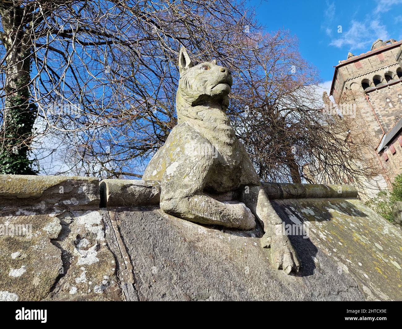 Lynx sculpture from the Animal Wall of Cardiff Castle in Wales built in ...