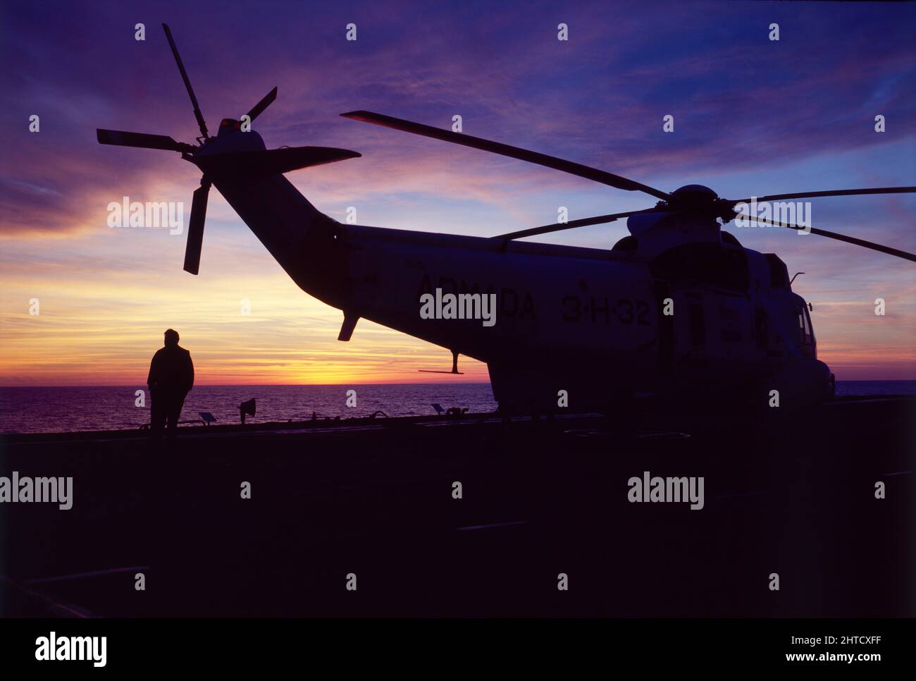 Helicopter on an aircraft carrier, Falklands War, 1982 Stock Photo - Alamy
