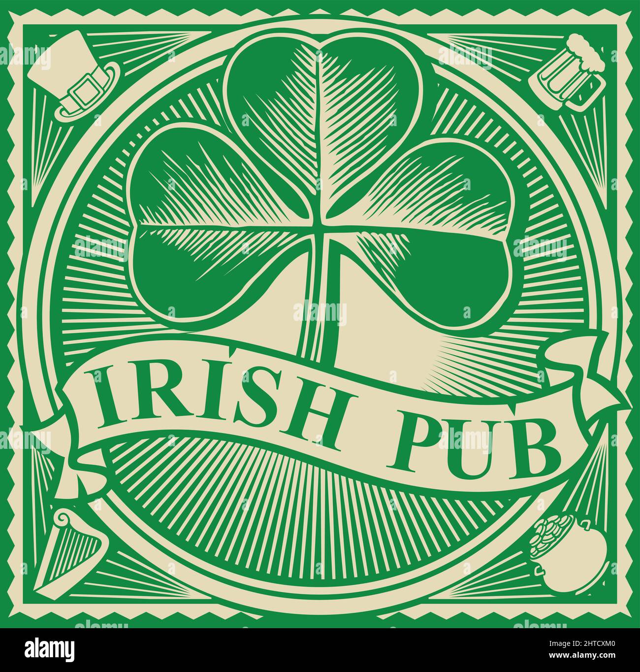 Irish pub label design with three leaf clover vector illustration Stock ...