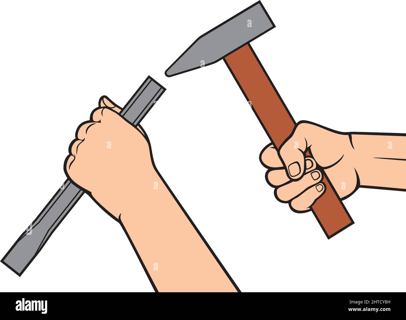 Hands holding a hammer and chisel vector illustration Stock Vector ...
