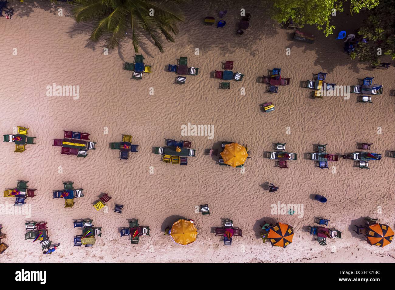Aerial view of the beach with colorful umbrella Stock Photo - Alamy