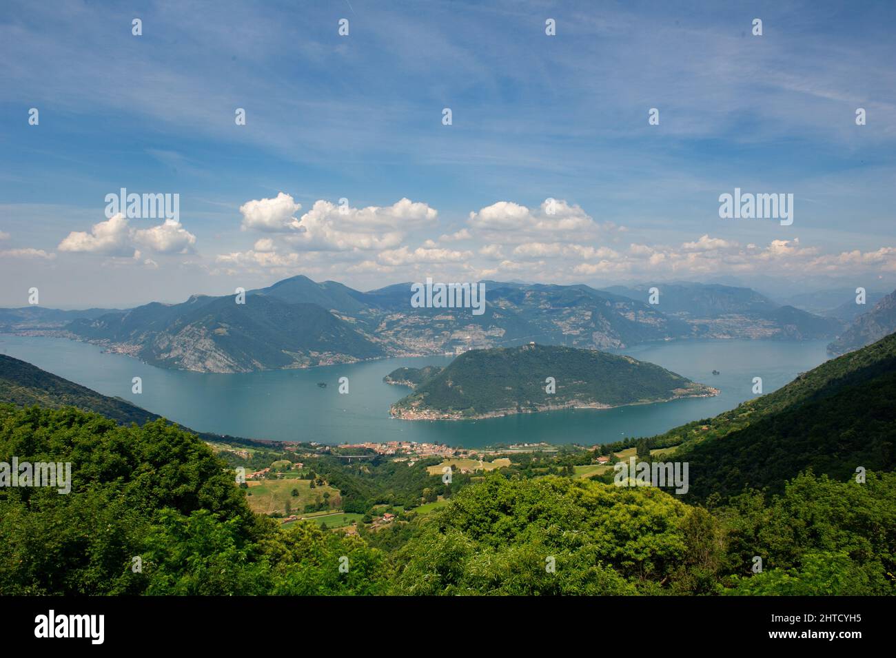 Europe, Italy, Lombardy, Lake Iseo, Sebino Lake, Sulzano, panoramic ...
