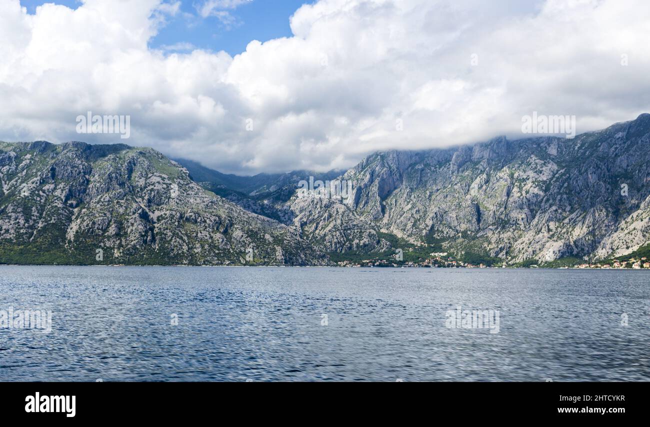 Breathtaking view of the big mountains of Montenegro with clouds ...
