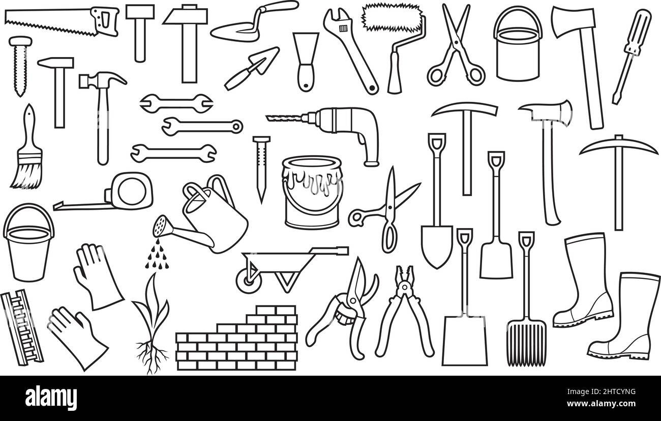 Garden tools thin line icons set vector illustration Stock Vector Image ...