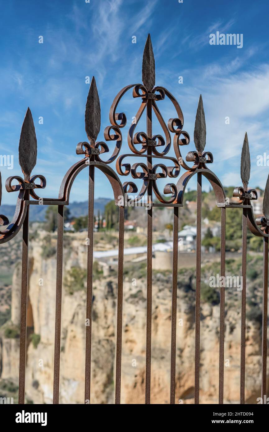 metal fence with landscape in the background Stock Photo - Alamy
