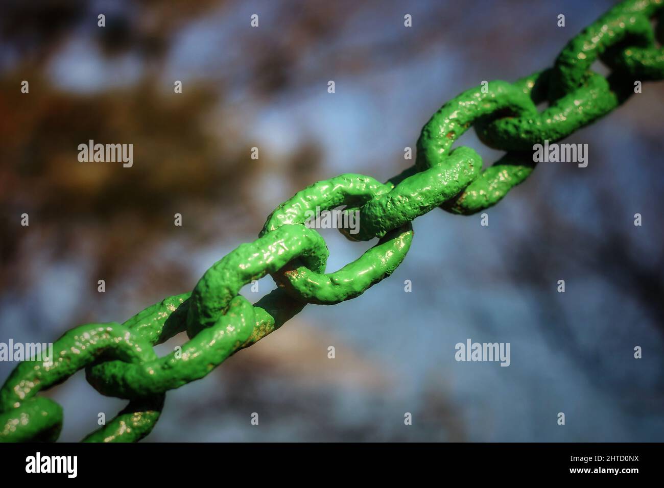 Heavy duty chain and links painted in a bright green color Stock Photo ...