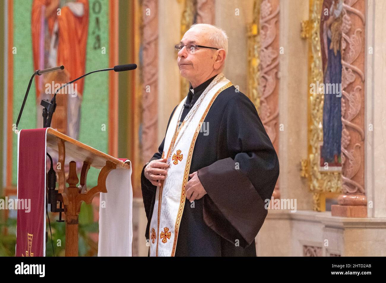 New York, United States. 27th Feb, 2022. Father Peter speaks during ...