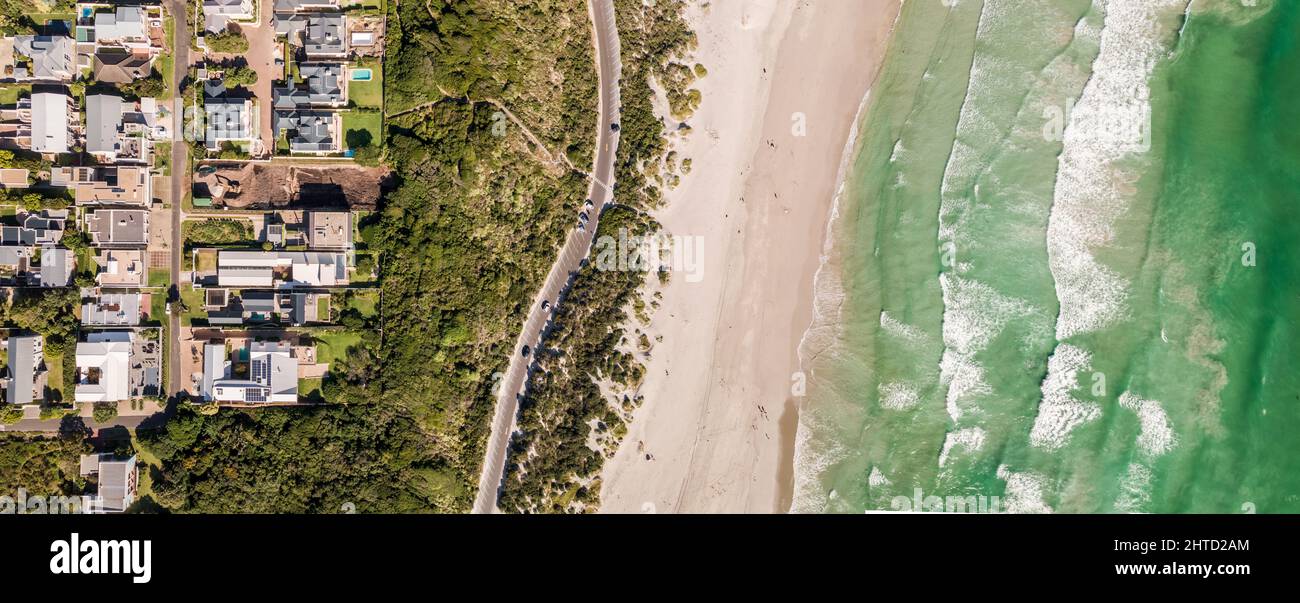 Beautiful aerial shot of houses and tropical beach in Hermanus, South ...